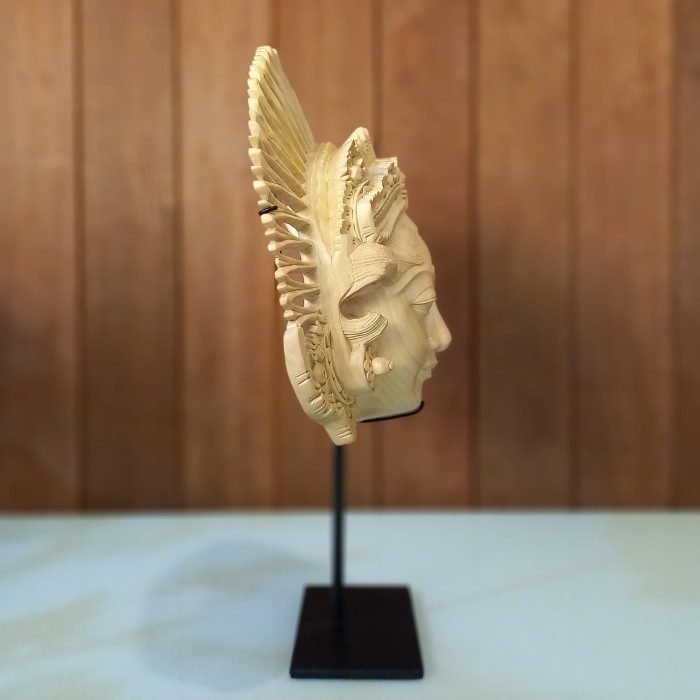 Balinese Janger Mask Statue – Hand-Carved Wooden Decor with Iron Stand ...
