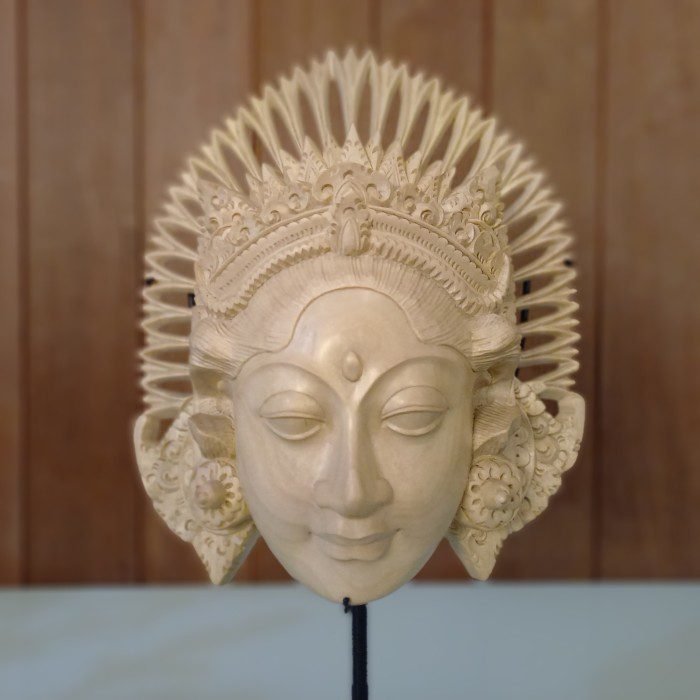 Balinese Janger Mask Statue – Hand-Carved Wooden Decor with Iron Stand ...